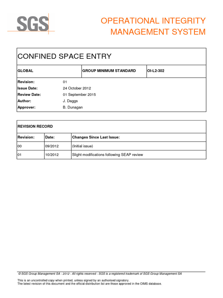 Confined Space Entry Management Standard | PDF | Personal Protective ...