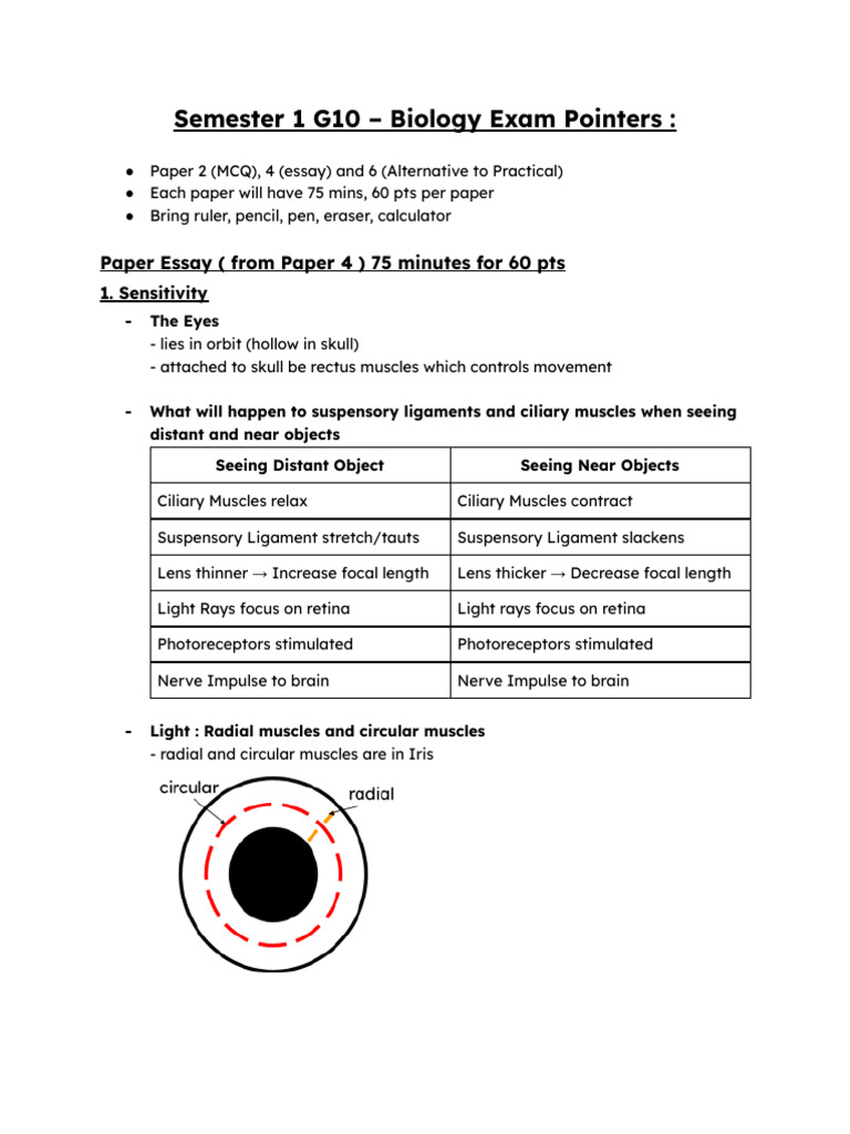 G10 - Semester 1 - Biology Study Guide | PDF | Human Body | Homeostasis