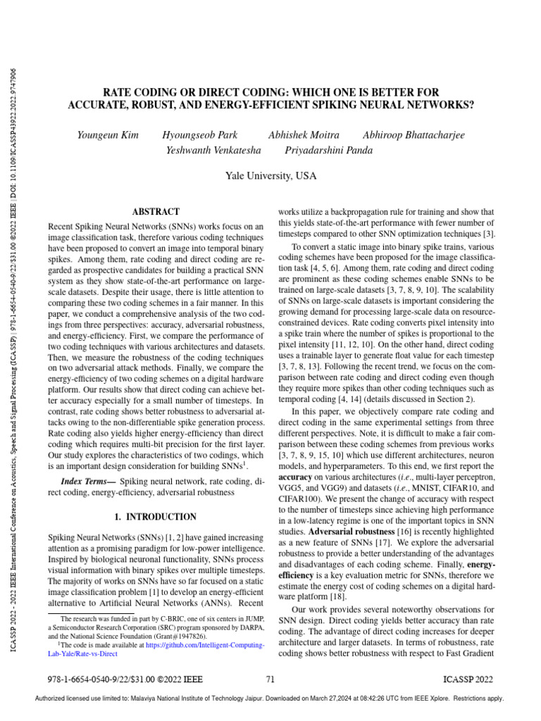 SNN Coding: Rate vs. Direct | PDF | Artificial Neural Network ...
