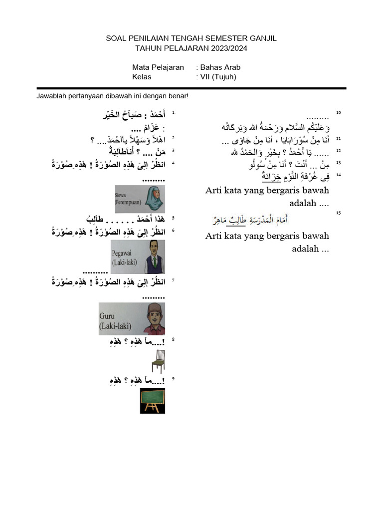 Soal PTS B. Arab Kelas VII-IX | PDF
