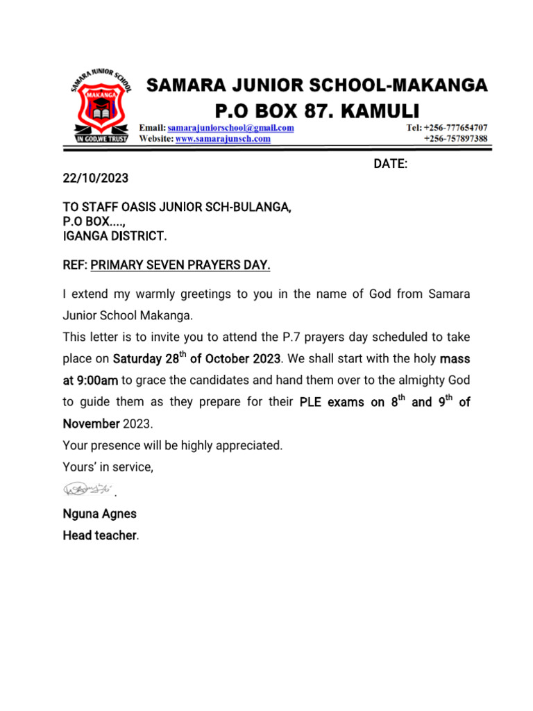 Invitation to P.7 Prayers Day | PDF