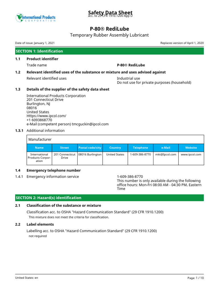 P-80-RediLube-United-States-English-SDS | PDF | Labor Relations ...