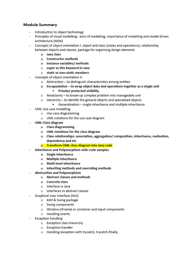 Module Summary | PDF | Class (Computer Programming) | Inheritance (Object Oriented Programming)