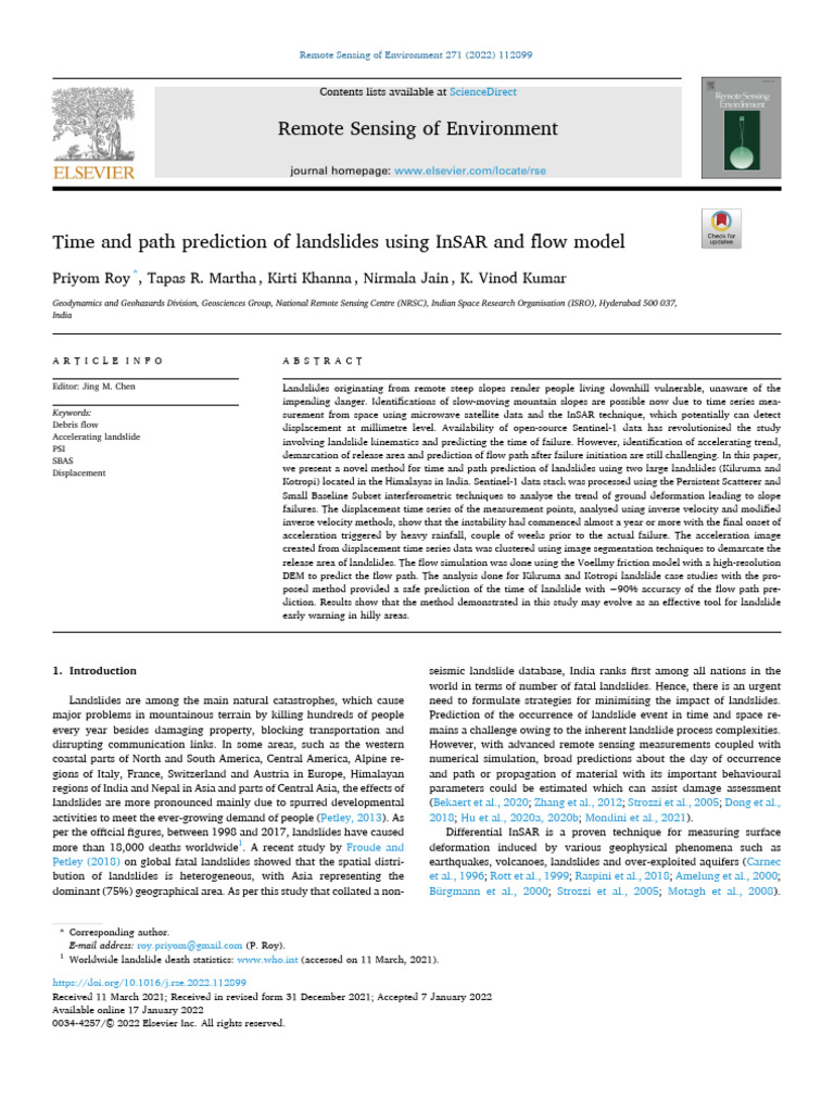 Landslides Using Insar And Flow Model Tapasnrsc Download Free Pdf Landslide Time Series