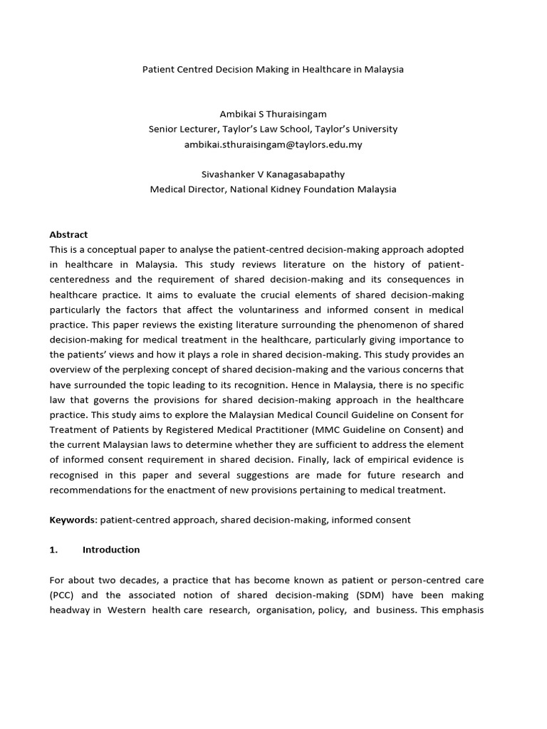 Patient-Centered Decision Making in Malaysia | PDF | Informed Consent ...