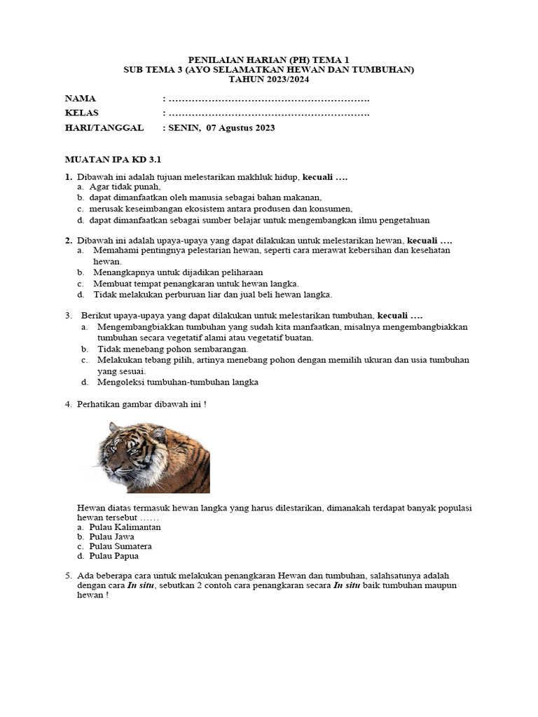 Sub Tema 3 Ayo, Selamatkan Hewan Dan Tumbuhan | PDF
