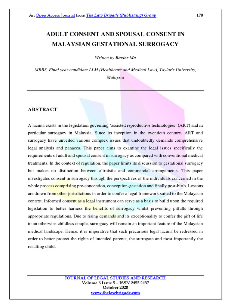ADULT CONSENT AND SPOUSAL CONSENT IN malaysia surrogacy | PDF | Surrogacy | Informed Consent