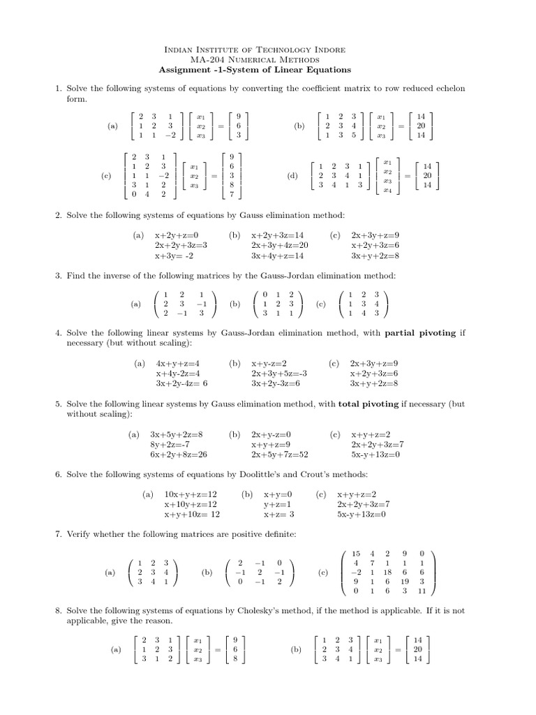 MA 204 Tutorial 1 Solution Hints | PDF | Linear Algebra | Mathematical Concepts