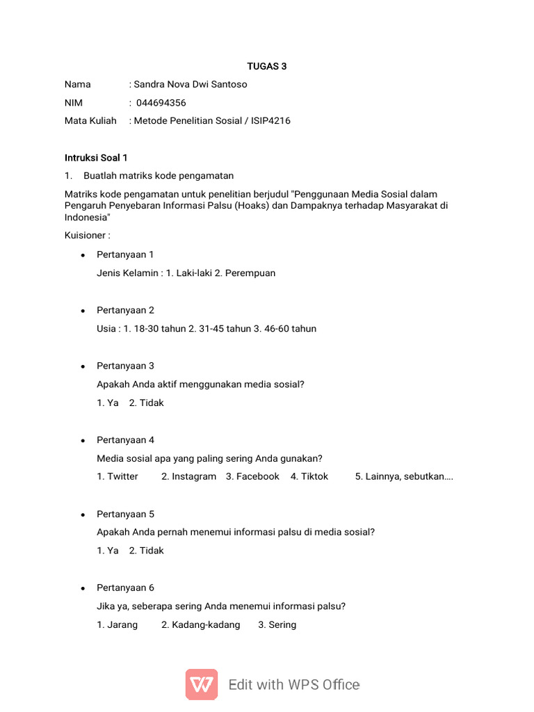 Tugas 3 - Metode Penelitian Sosial | PDF
