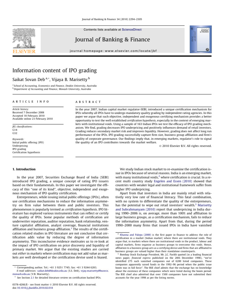 Journal of Banking & Finance: Saikat Sovan Deb, Vijaya B. Marisetty ...