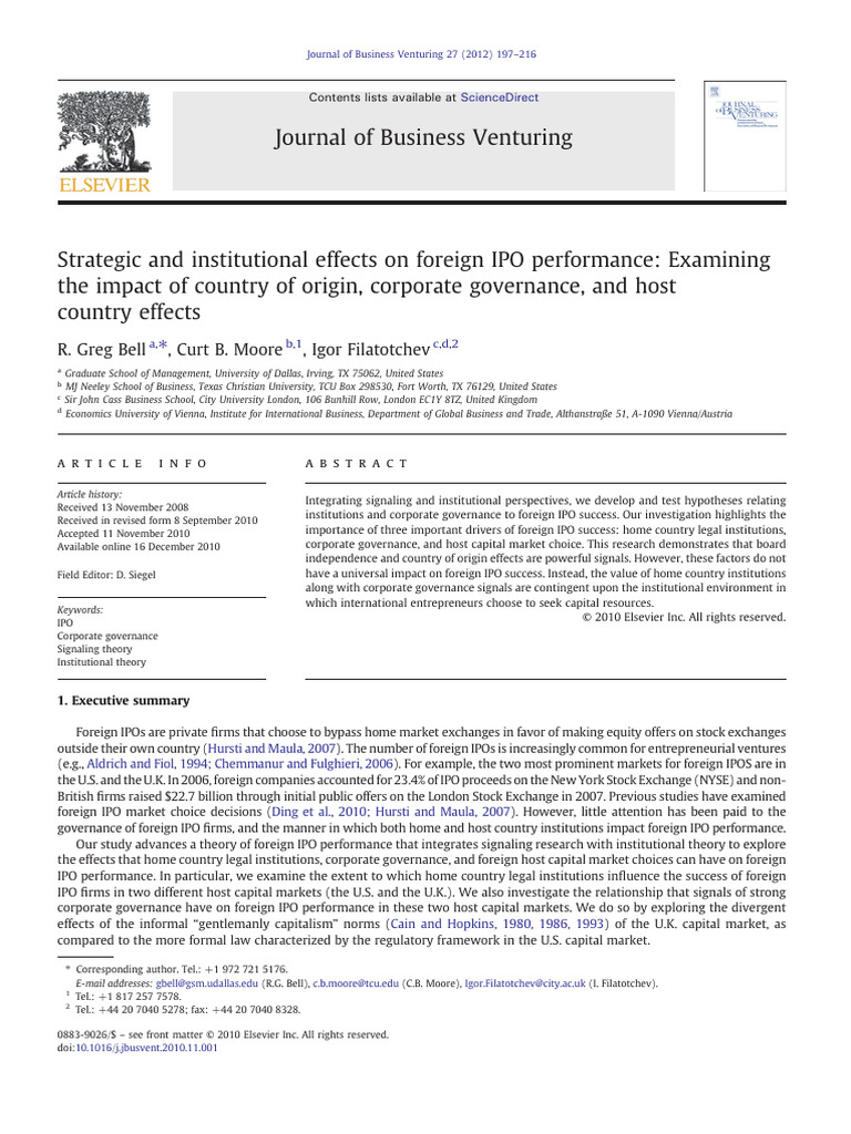 Journal of Business Venturing: R. Greg Bell, Curt B. Moore, Igor ...