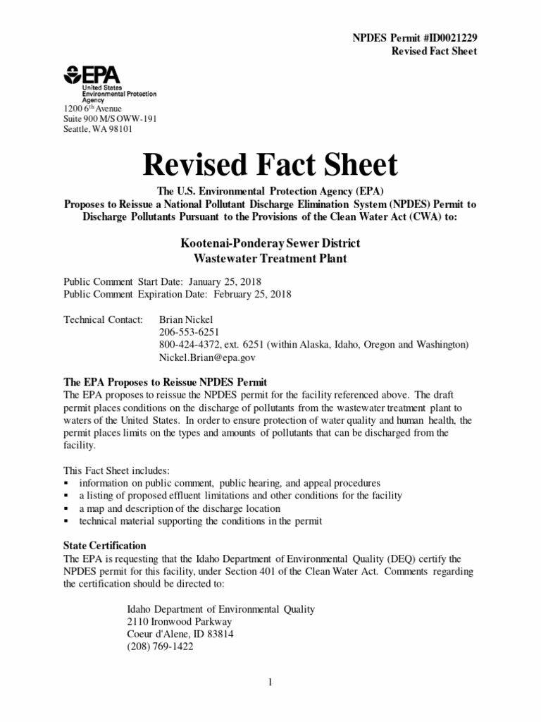 r10 Npdes KPSD Id0021229 Fact Sheet 2018 | PDF | Clean Water Act ...