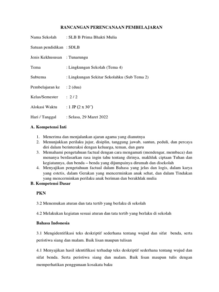 RPP Tematik Kelas 2 Tema 4 | PDF