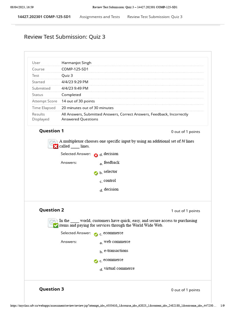 COMP - 125 - Quiz 3 | PDF | Databases | Computer Program