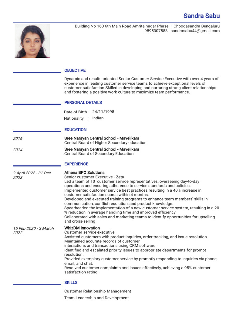Sandra Sabu Updated CV | PDF | Customer Relationship Management | Business