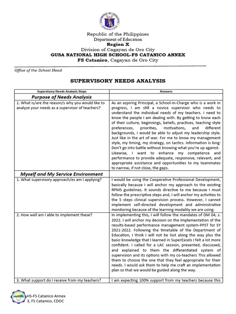 Supervisory Needs Analysis (AutoRecovered) | Download Free PDF ...