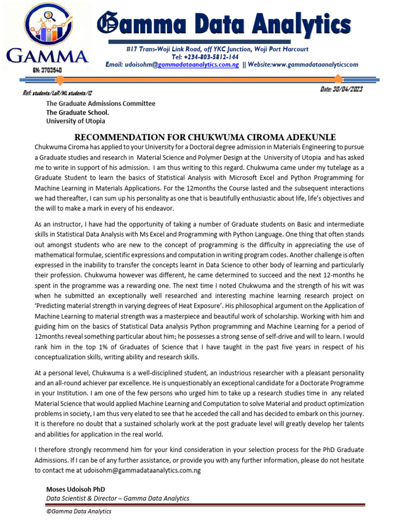 Sample LoR | PDF | Machine Learning | Analytics