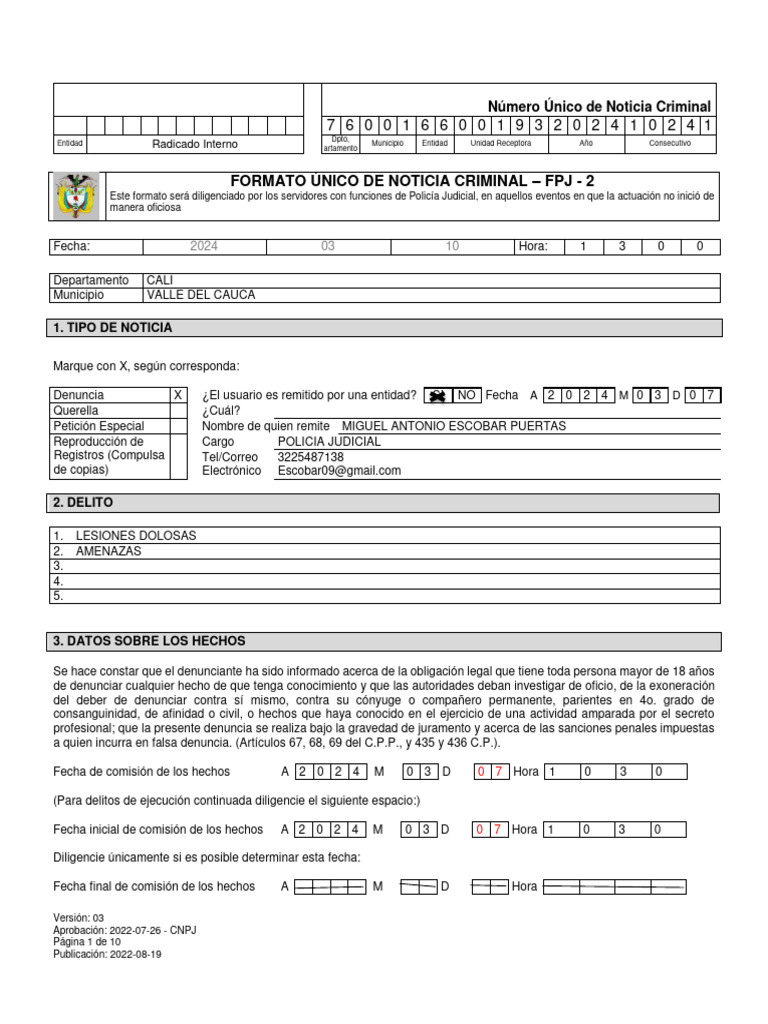 FPJ 2 Formato Unico Noticia Criminal V3 | Descargar gratis PDF ...