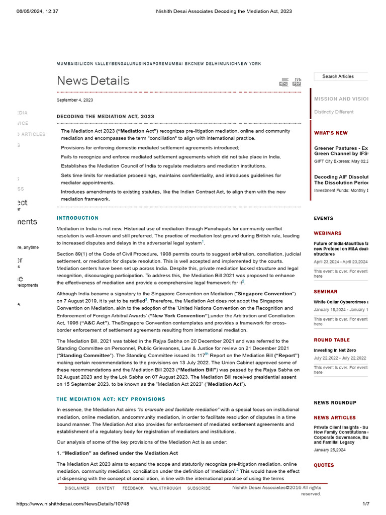 Mediation Act 2023: Key Insights | PDF | Mediation | Arbitration