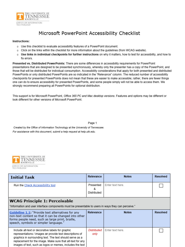 WCAG Office Powerpoint Accessibility Checklist | PDF | Microsoft Power ...