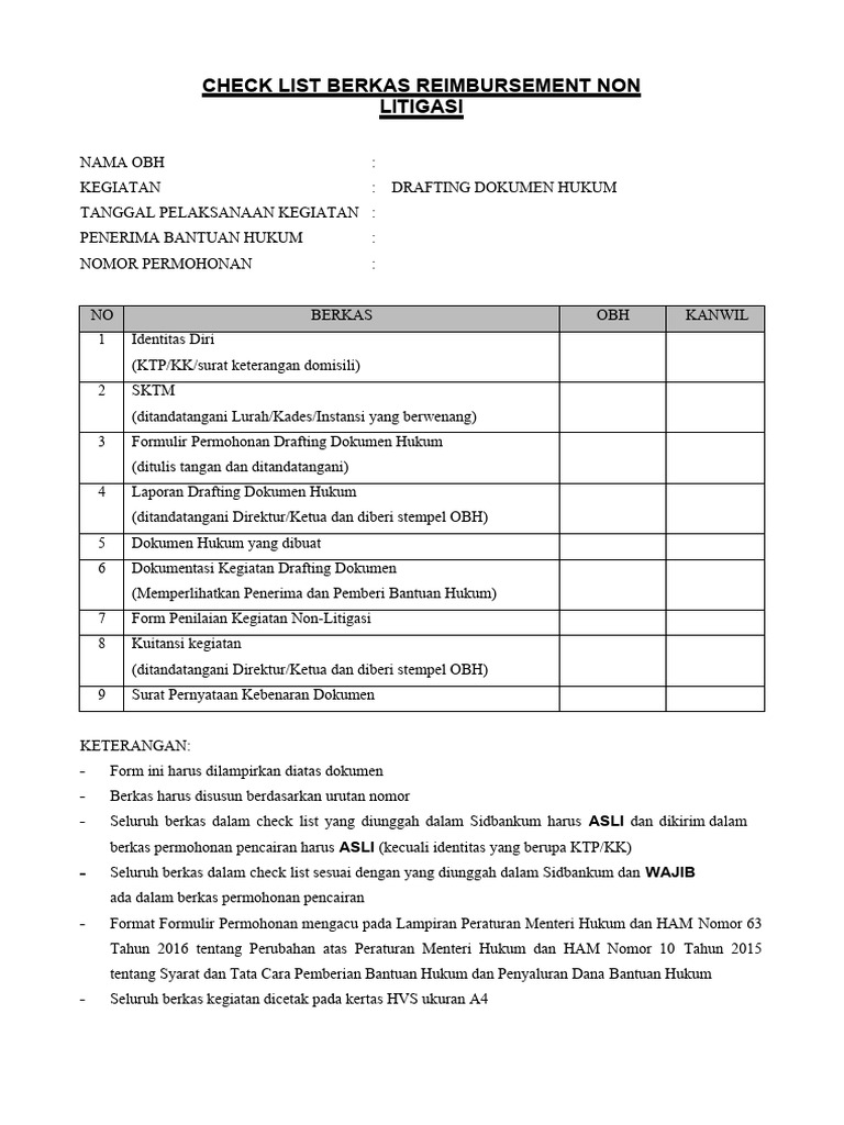 Checklist Berkas Reimbursement Non-Litigasi | PDF | Hukum