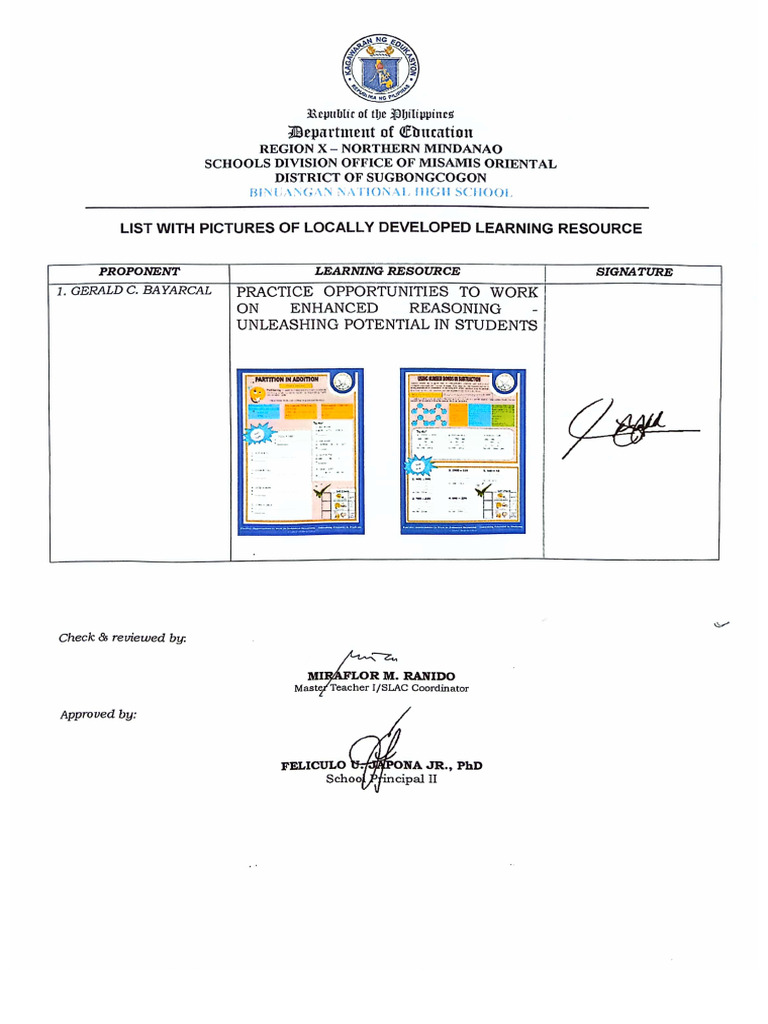 SIGNED LIST OF LOCALLY DEVELOPED LEARNING RESOURCE | PDF