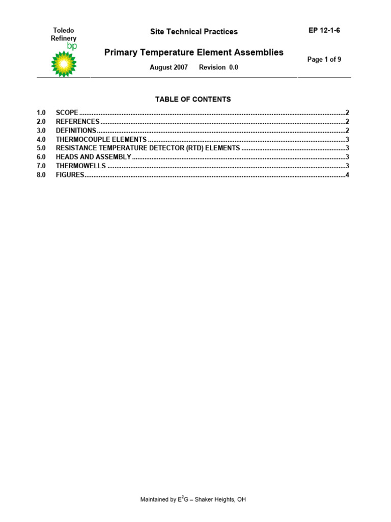 Primary Temperature Element Assemblies: Site Technical Practices | PDF ...