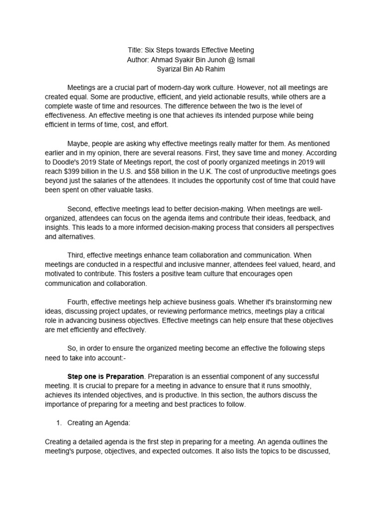 Six Steps for Effective Meetings | PDF | Consensus Decision Making ...