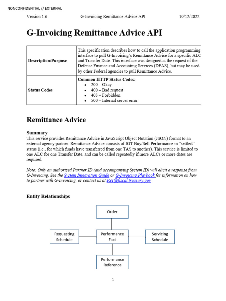 G-Invoicing Remittance Advice API Guide | PDF | Json | Information ...