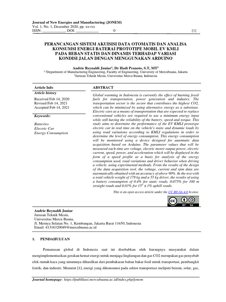 Analisis Energi Baterai Mobil EV KMLI | PDF