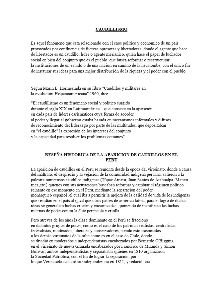 Caudillismo en Perú: Historia y Consecuencias | PDF | Perú | América ...