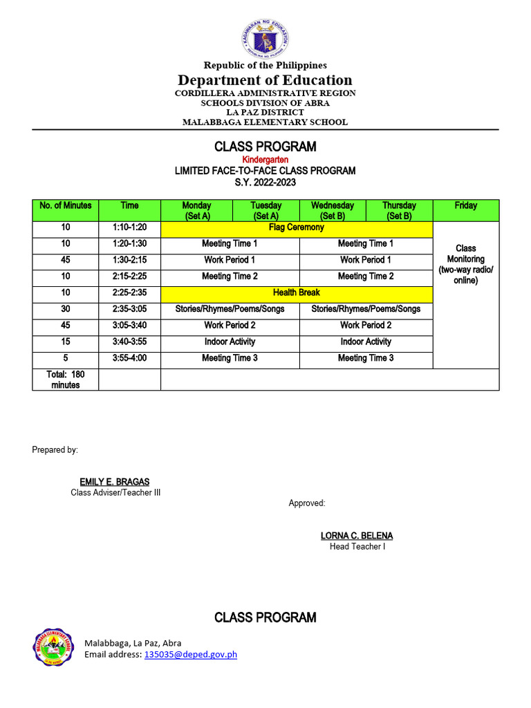 Class Program Mes | PDF | Educational Organizations | Educational Institutions