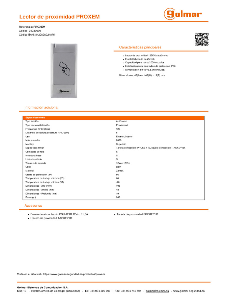 Proxem Lector de Proximidad Proxem | PDF | Identificación de frecuencia ...