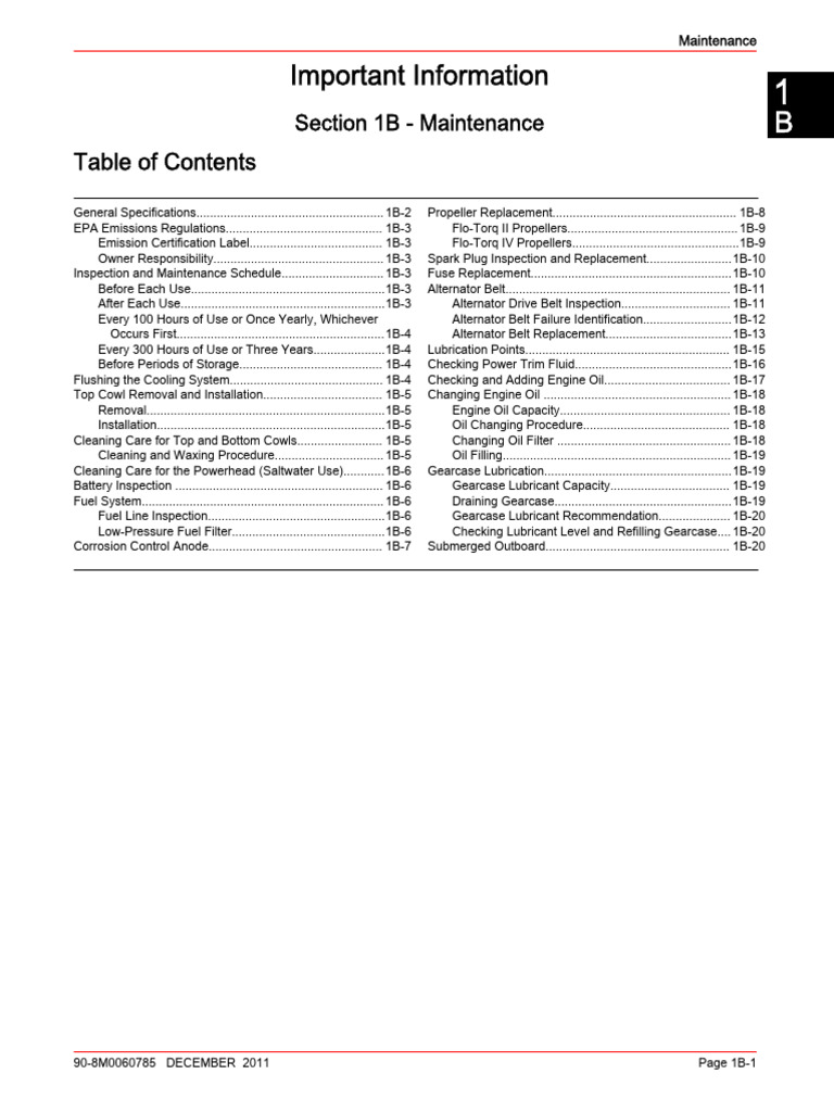 Important Information: Section 1B - Maintenance | PDF | Belt ...