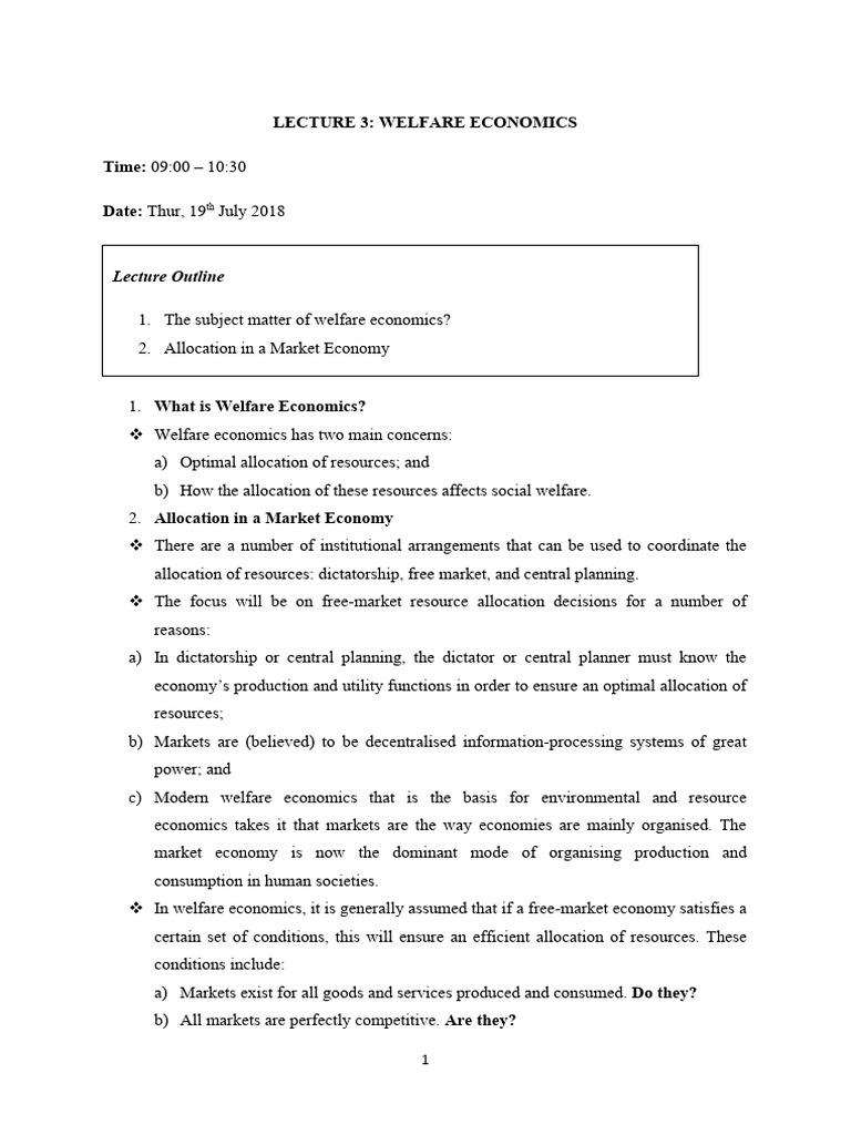 Lecture 3 - Welfare Economics | PDF | Welfare Economics | Market ...
