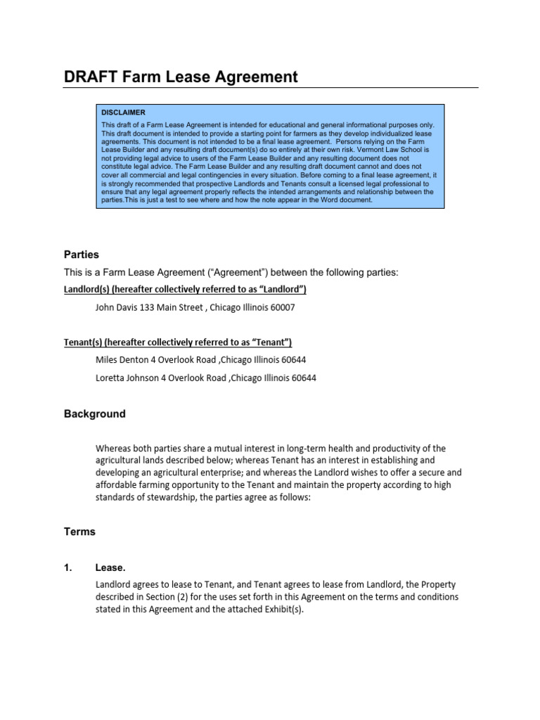 Draft Agricultural Lease Agreement | Download Free PDF | Lease ...