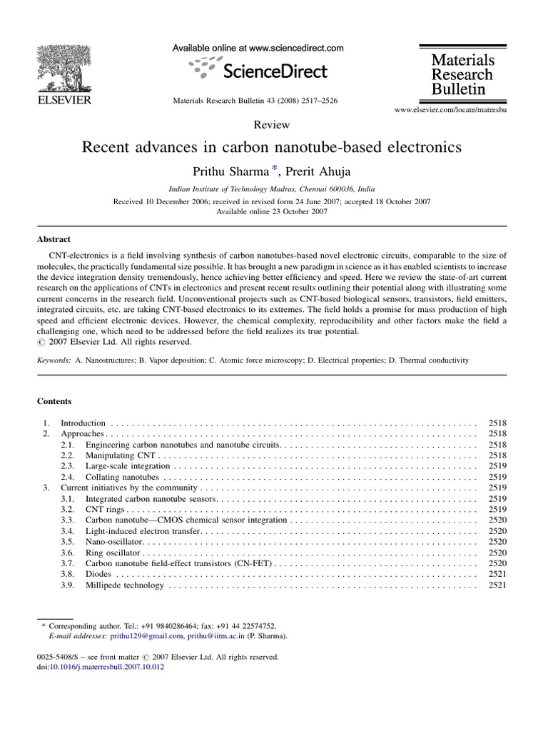 Recent Advances In Carbon Nanotube Based Pdf Carbon Nanotube Field Effect Transistor