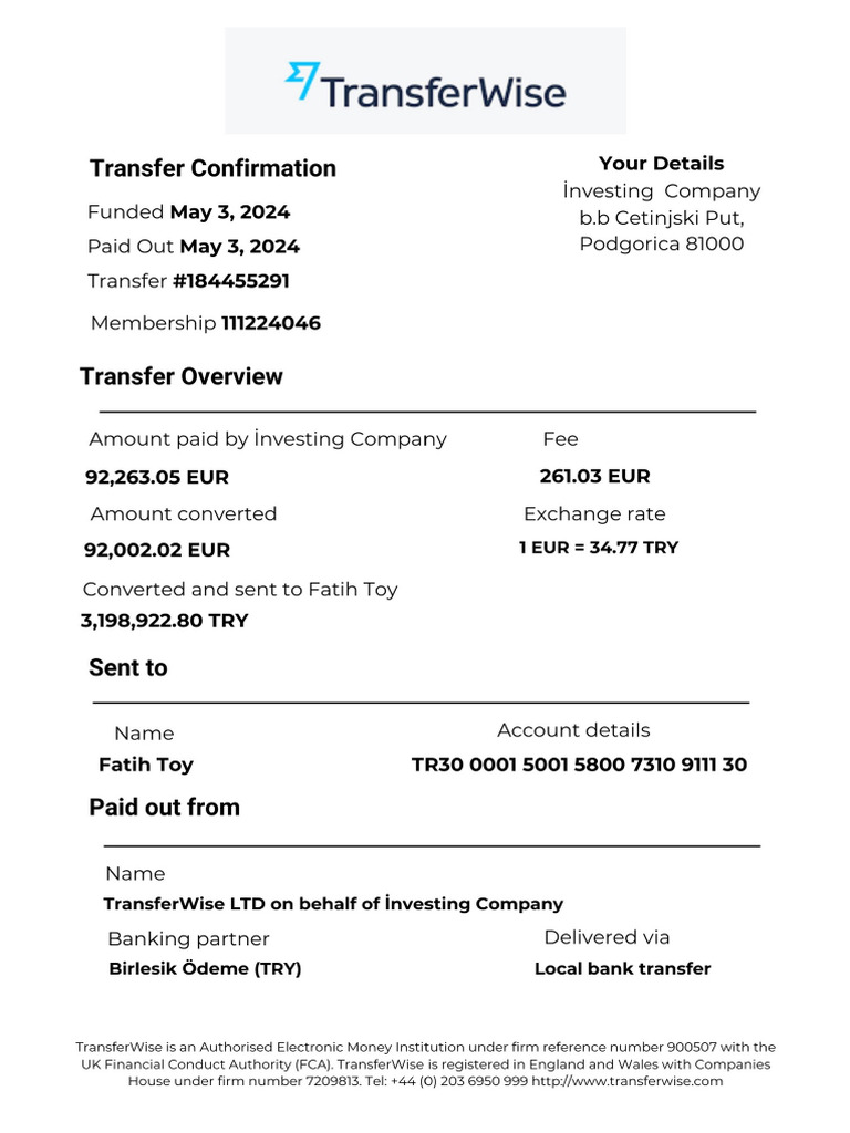 Transfer Confirmation | PDF