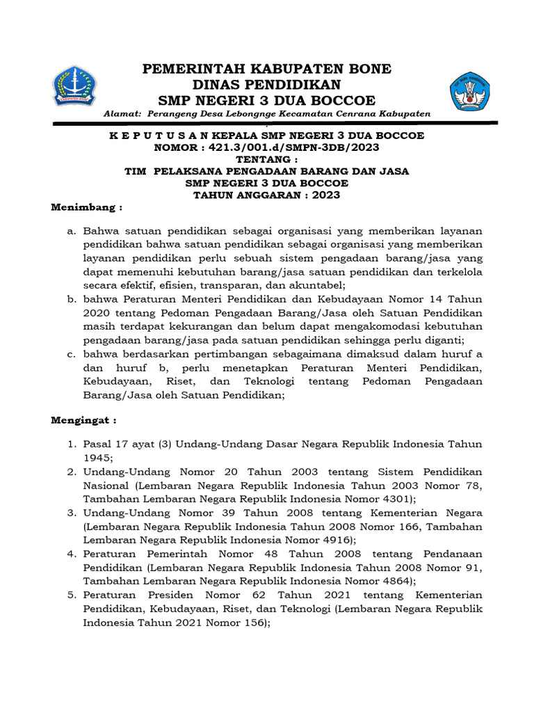 SK Pengadaan Barang Dan Jasa | PDF