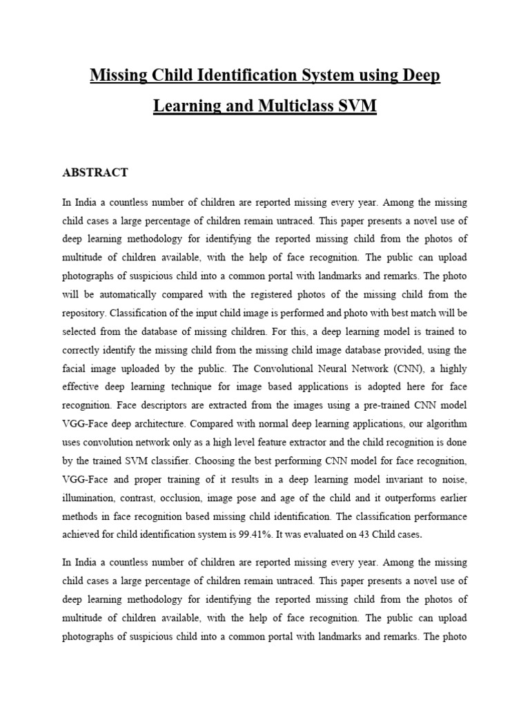 Missing Child Identification System | PDF | Deep Learning | Computing