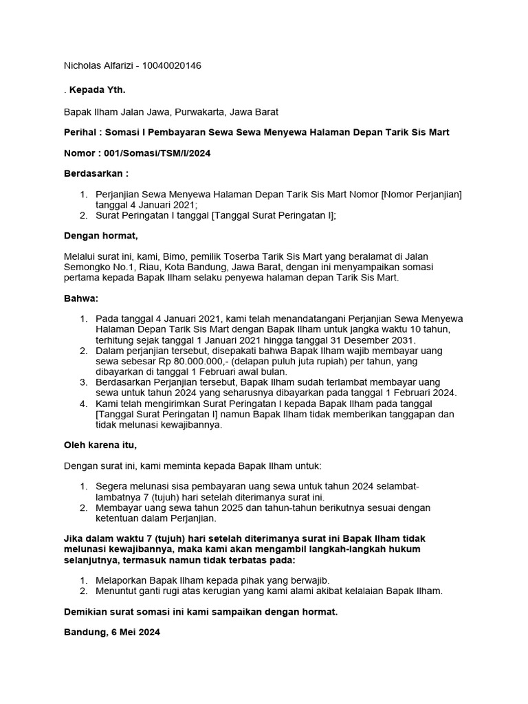 Surat Somasi KKH 2 Niko | PDF