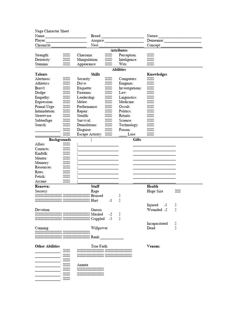Naga Character Sheet | PDF