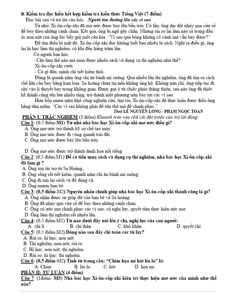 ĐỀ TIẾNG VIỆT HK1 22-23 LY | PDF