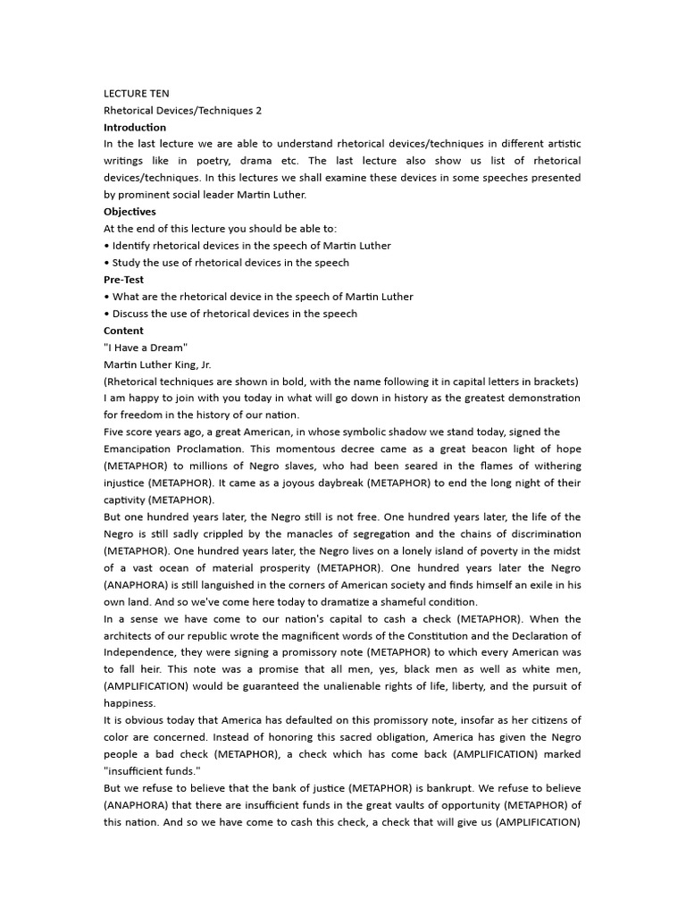 Rhetorical Devices in MLK's Speech | PDF | Social Science