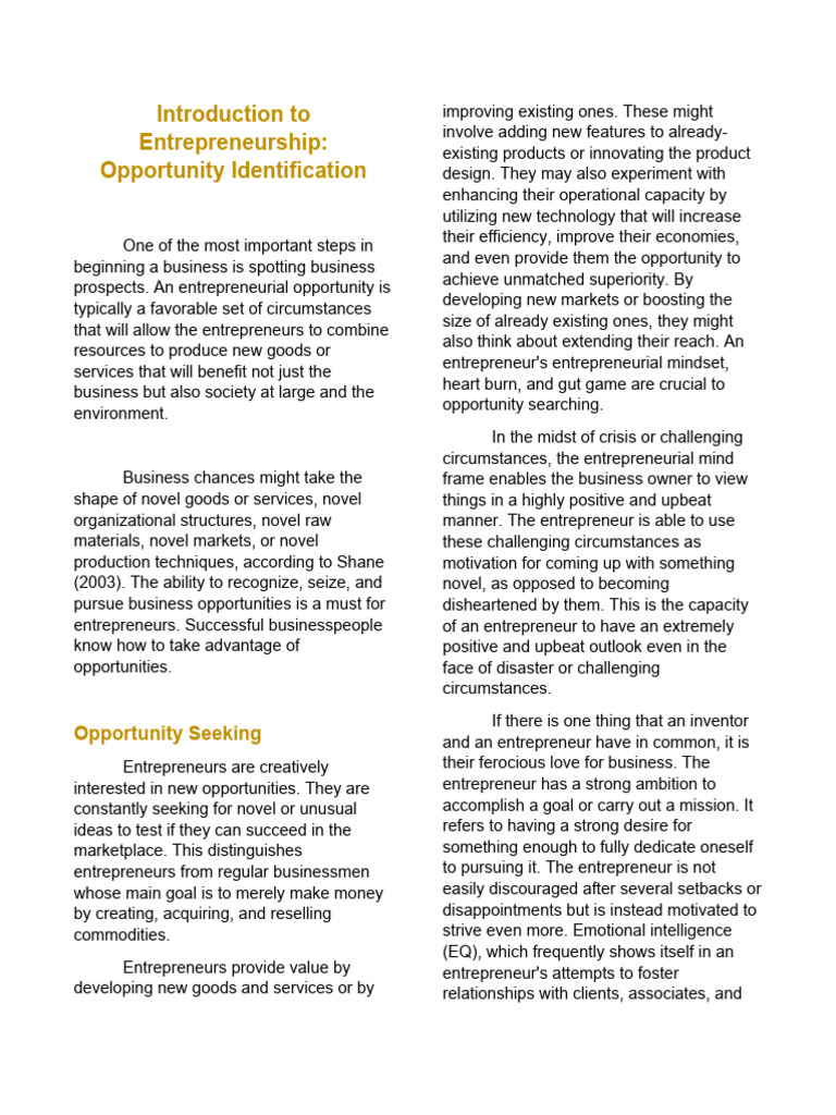 Oppotunity Identification - Module 1 | PDF | Entrepreneurship ...