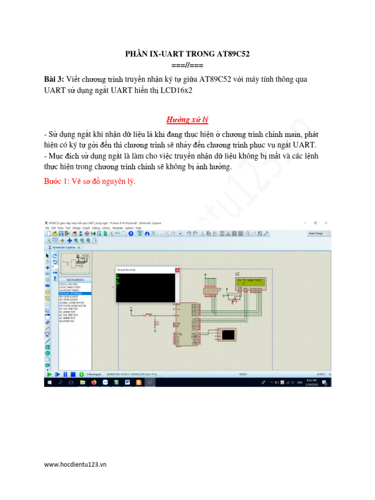 Bài 3-Truyền nhận chuỗi ký tự giữa UART AT89C52 với máy tính dùng ngắt | PDF