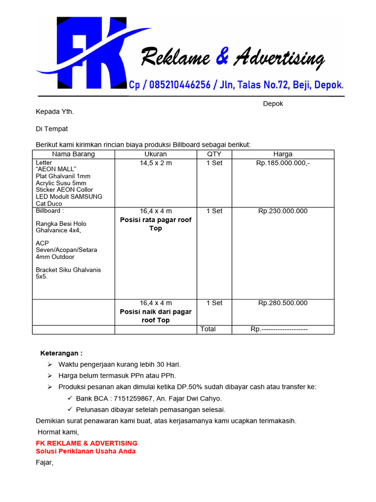 Penawaran Billboard AEON Mall | PDF | Griya & Taman | Teknologi & Rekayasa