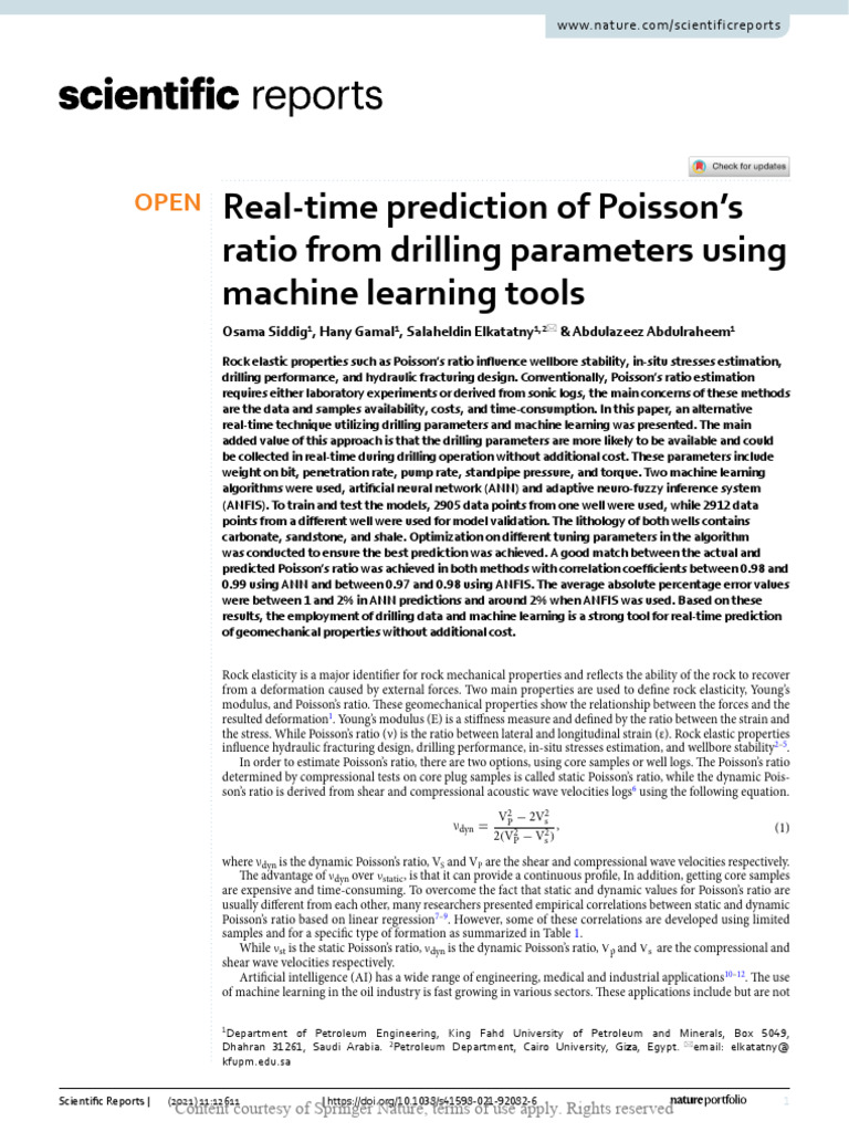 Real-Time Prediction of Poissons Ratio From Drill | PDF | Machine ...