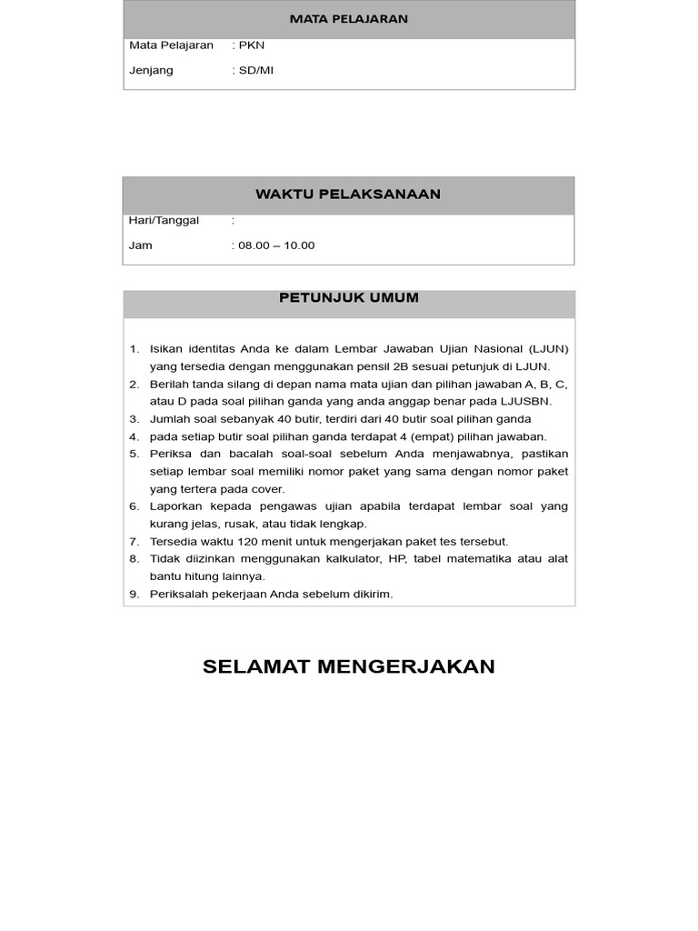 Selamat Mengerjakan | PDF | Kajian Bahasa Asing