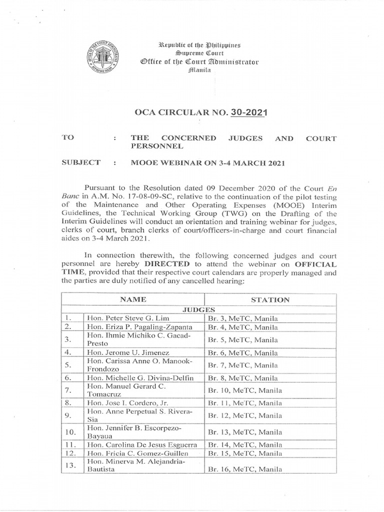 OCA Circular No. 30 2021 | PDF